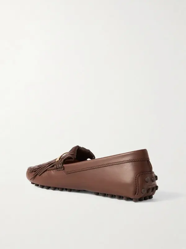 TOD'S Gommino Fringed Leather Loafers - Brown