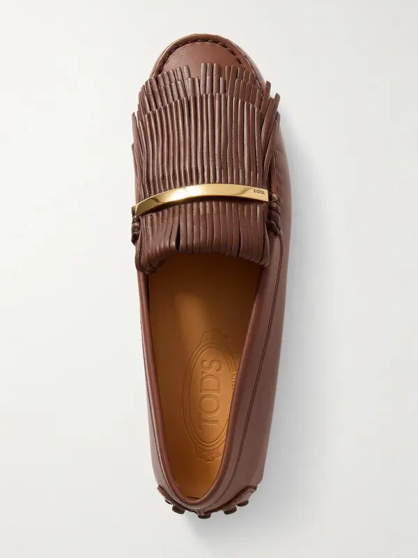 TOD'S Gommino Fringed Leather Loafers - Brown