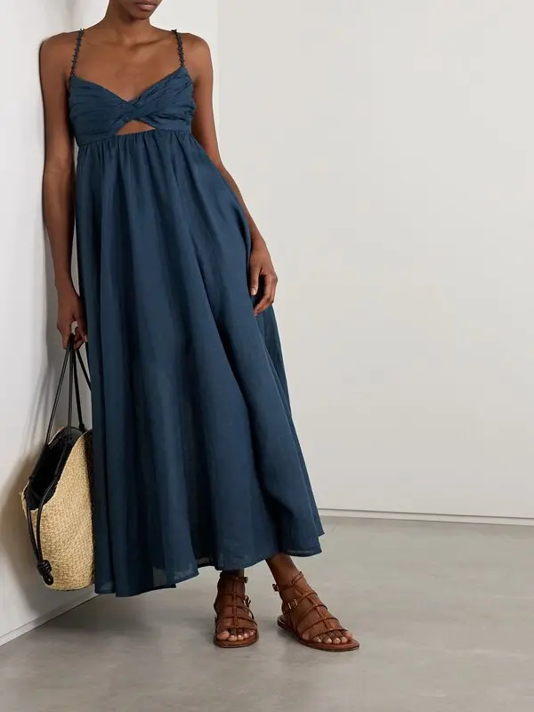 Zimmermann Ascension Twist-Front Linen Dress - Blue - 40% Off | Editorialist