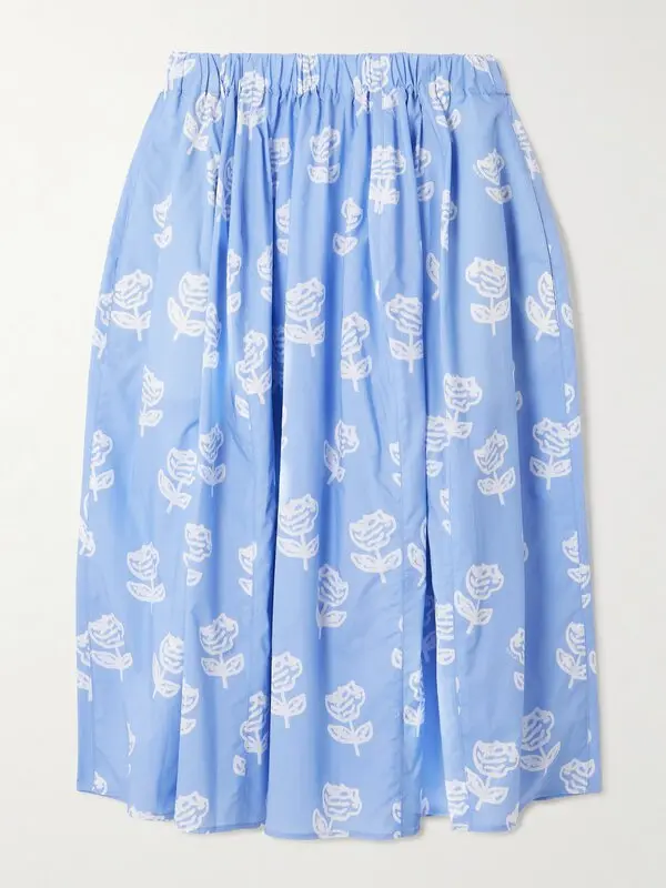 Marni Floral-print Cotton-poplin Midi Skirt - Blue