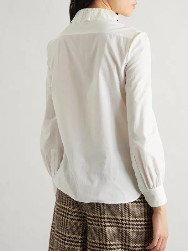 Saint Laurent Lace-trimmed Cotton-poplin Shirt