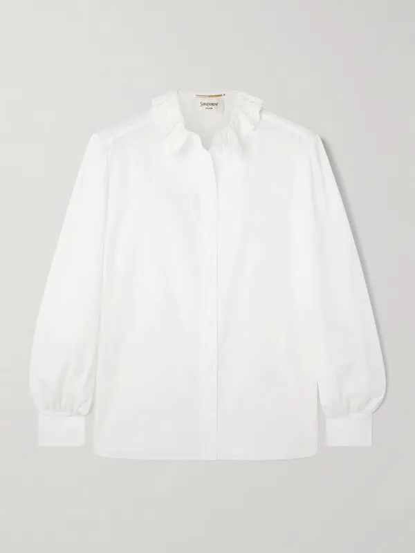 Saint Laurent Lace-trimmed Cotton-poplin Shirt