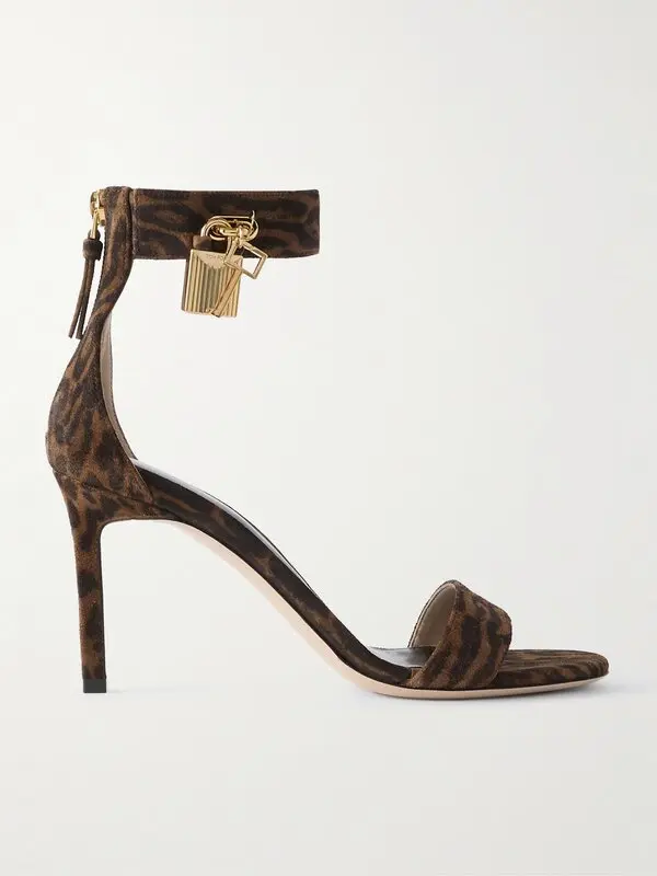 TOM FORD Padlock Embellished Leopard-print Suede Sandals