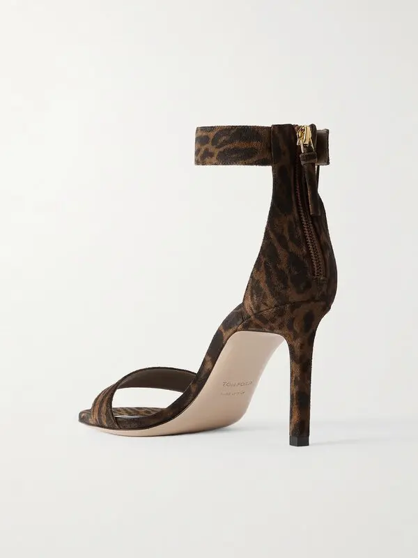 TOM FORD Padlock Embellished Leopard-print Suede Sandals