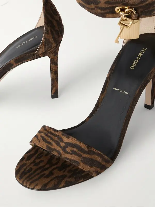 TOM FORD Padlock Embellished Leopard-print Suede Sandals