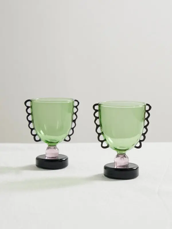 SOPHIE LOU JACOBSEN Coco Glass Egg Cup Set Of Two - Green