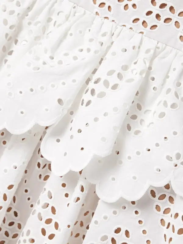 Self-Portrait Belted Scalloped Broderie Anglaise Cotton-Voile Mini Dress In  White - 30% Off | Editorialist