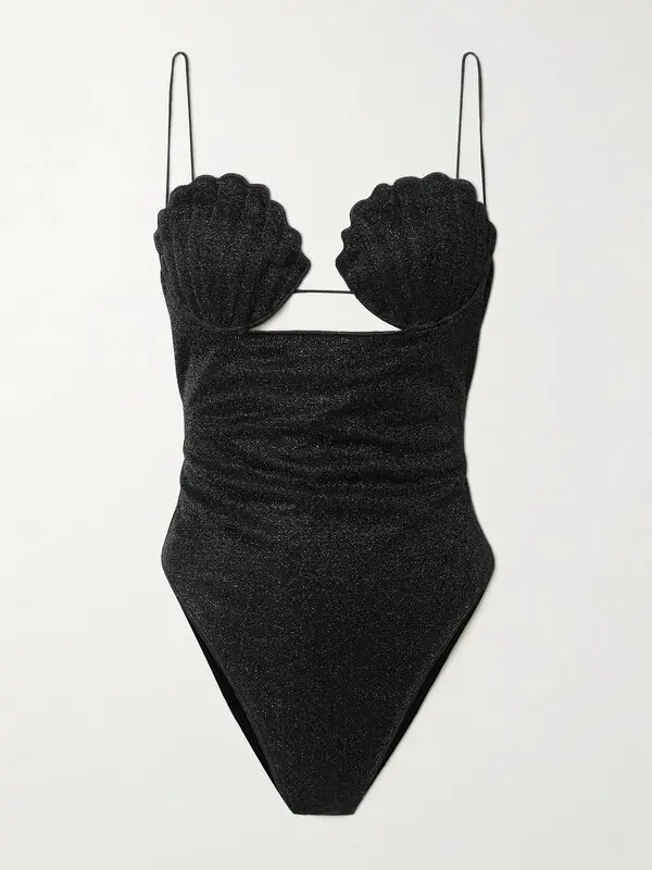 Oseree Lumière Shell Cutout Lurex Swimsuit - Black