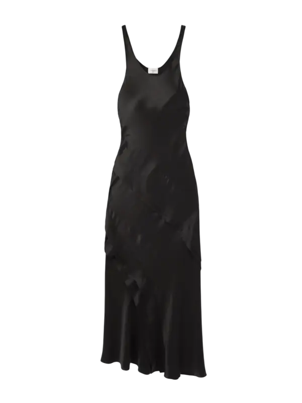 Saint Laurent Asymmetric Tiered Silk-satin Maxi Dress - Black