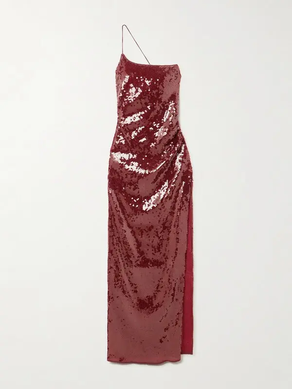 Oseree One-shoulder Sequined Maxi Dress