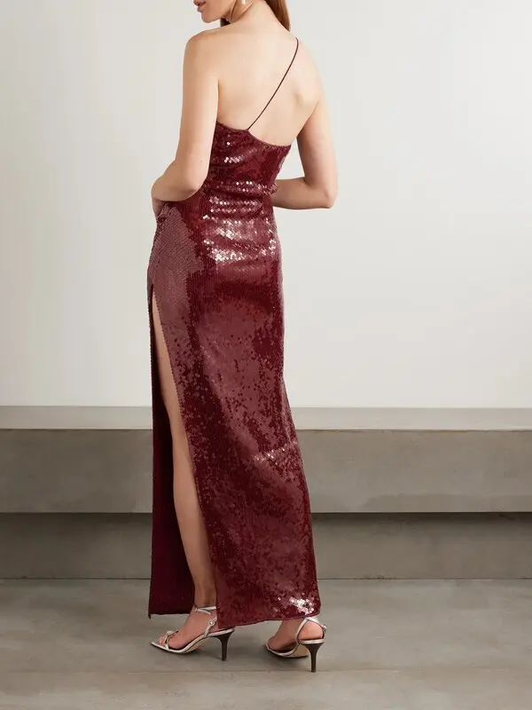 Oseree One-shoulder Sequined Maxi Dress
