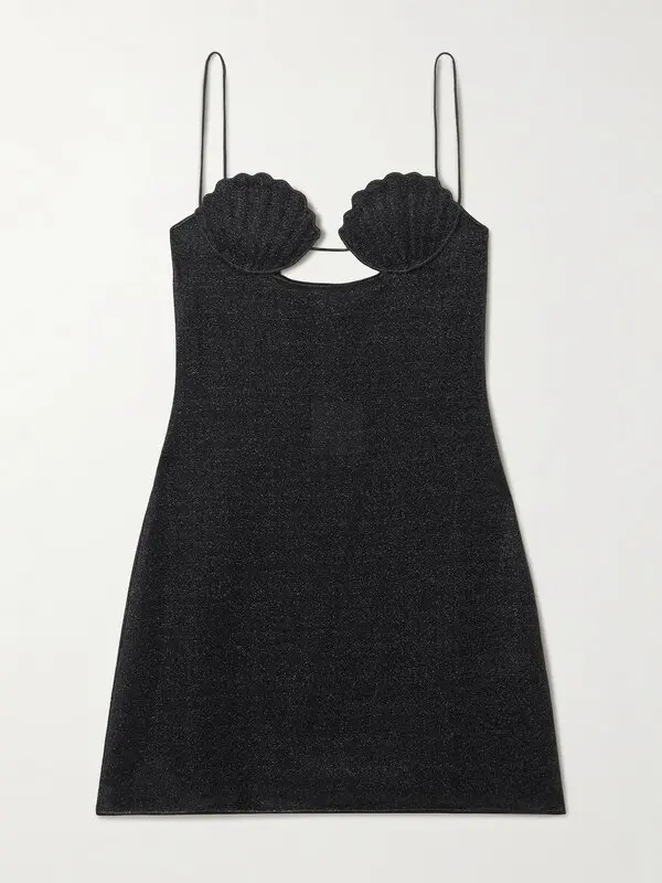 Oseree Lumière Cutout Embroidered Metallic Stretch-knit Mini Dress - Black