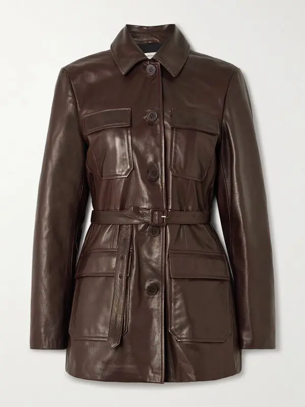 Nour Hammour Ramona Paneled Leather Jacket With Belt