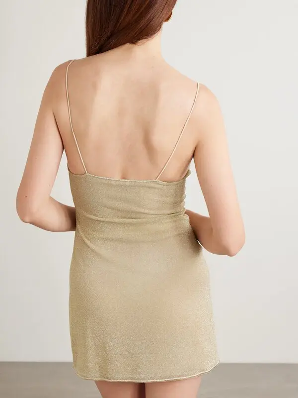 Oseree Lumière Cutout Embroidered Metallic Stretch-knit Mini Dress - Gold