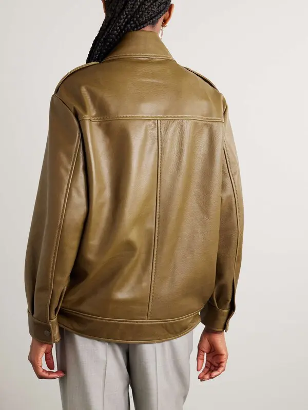 Nour Hammour Drey Textured-leather Jacket - Army Green