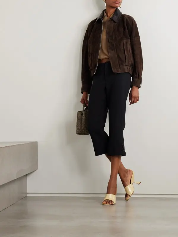 Nour Hammour Dalma Leather-trimmed Suede Bomber Jacket