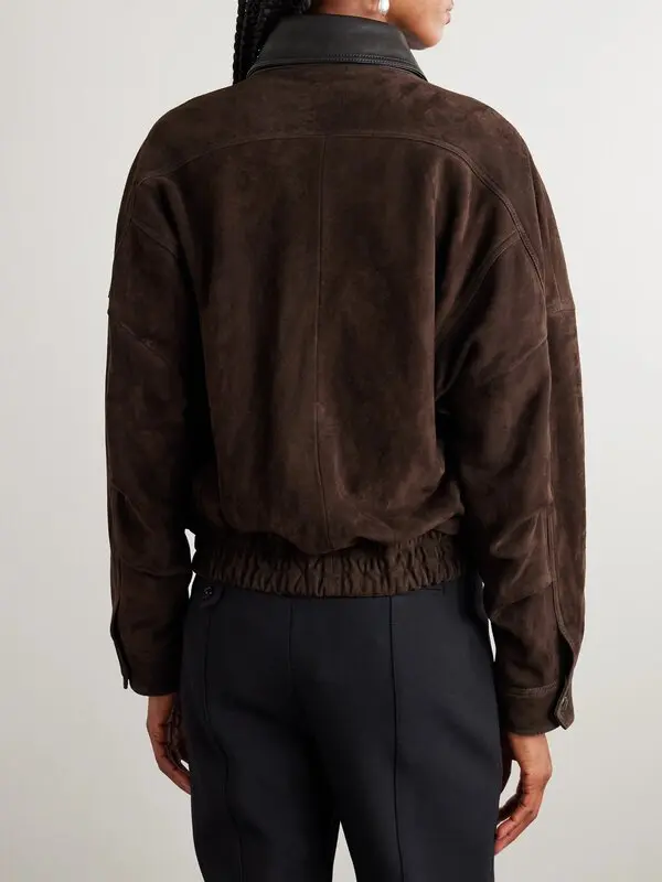Nour Hammour Dalma Leather-trimmed Suede Bomber Jacket