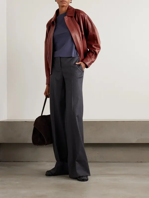 Nour Hammour Dalma Paneled Leather Bomber Jacket
