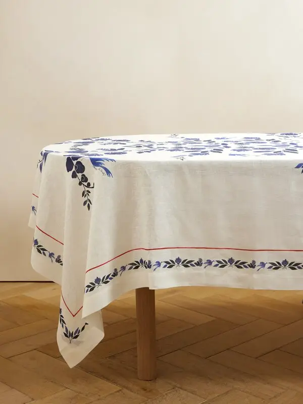 La DoubleJ Large Printed Linen Tablecloth - White