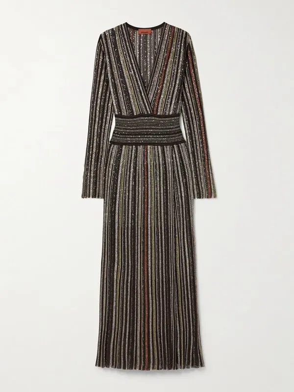 Missoni Wrap-effect Sequin-embellished Striped Jersey Maxi Dress