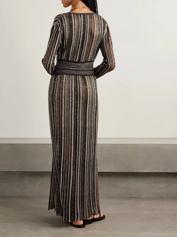 Missoni Wrap-effect Sequin-embellished Striped Jersey Maxi Dress