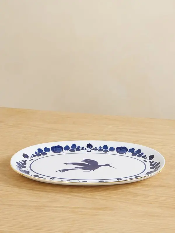 La DoubleJ Gold-plated Porcelain Platter - Blue