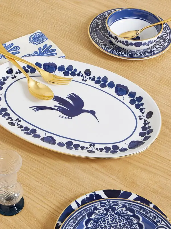 La DoubleJ Gold-plated Porcelain Platter - Blue