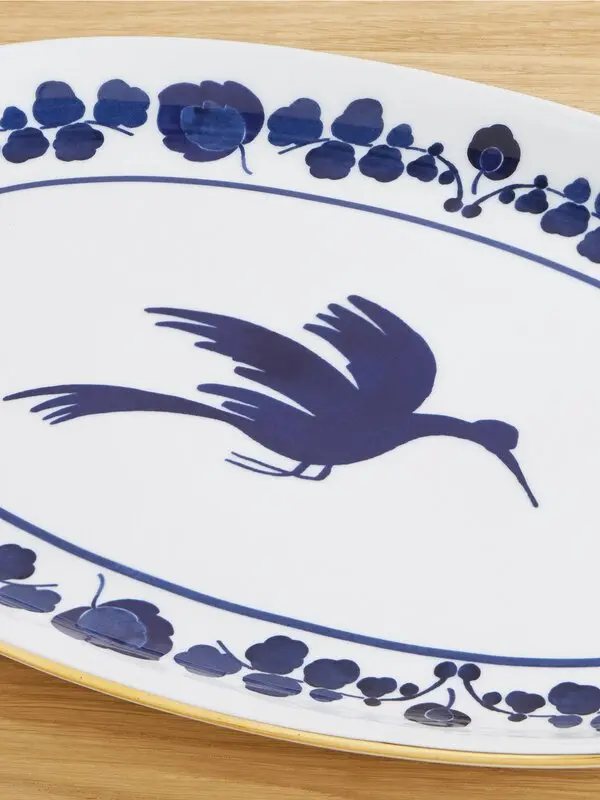 La DoubleJ Gold-plated Porcelain Platter - Blue