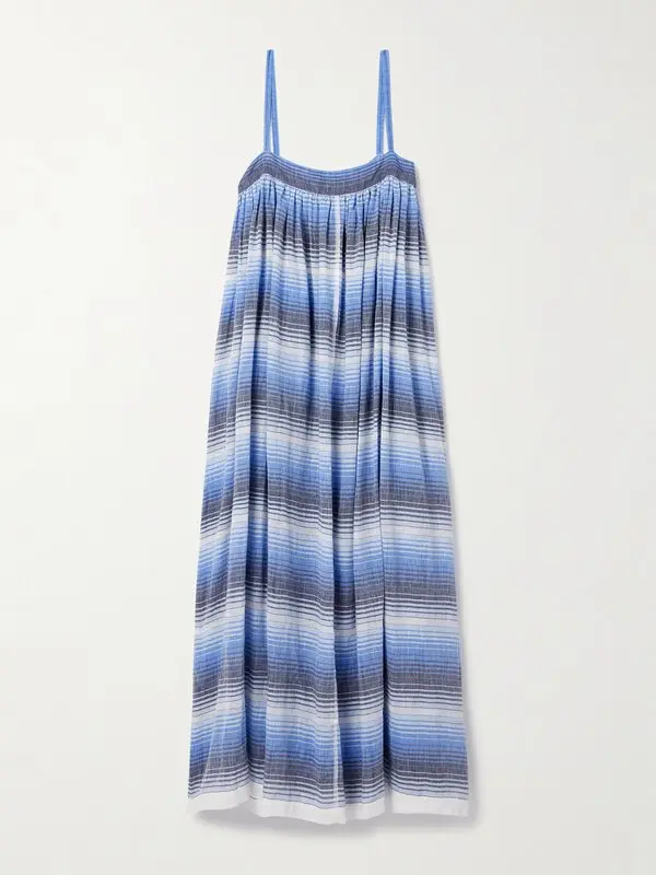 LEMLEM Eda Striped Cotton-gauze Midi Dress - Blue