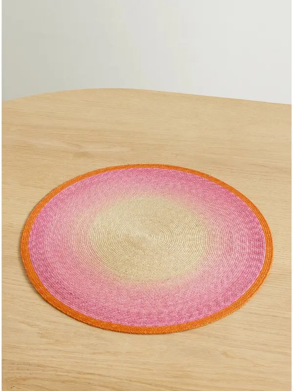 La DoubleJ Sunset Set Of Two Painted Straw Placemats - Pink