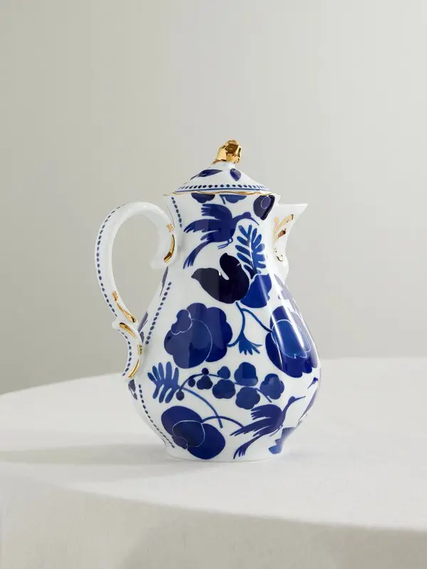 La DoubleJ Mama Gold-plated Porcelain Teapot - Blue