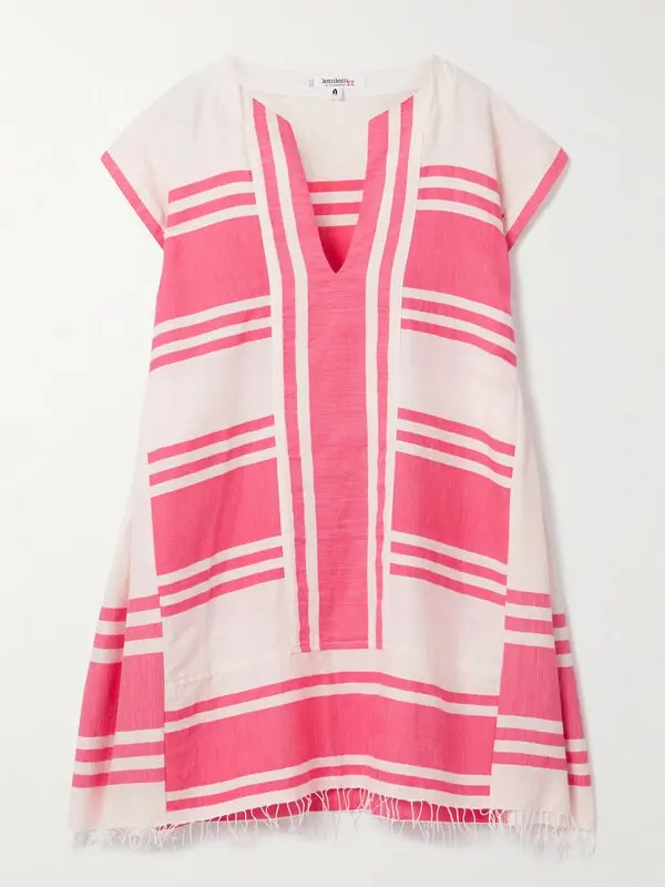 LEMLEM Elina Fringed Paneled Striped Cotton Kaftan - Pink