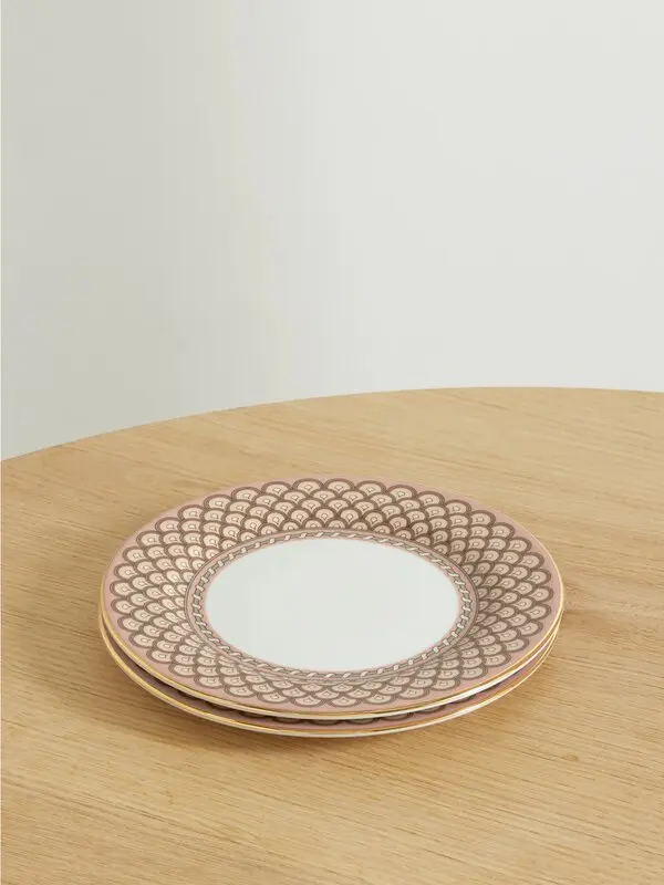 La DoubleJ Set Of Two Gold-plated Porcelain Dessert Plates - Pink