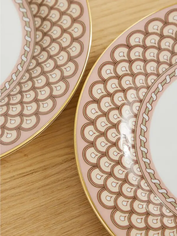 La DoubleJ Set Of Two Gold-plated Porcelain Dessert Plates - Pink