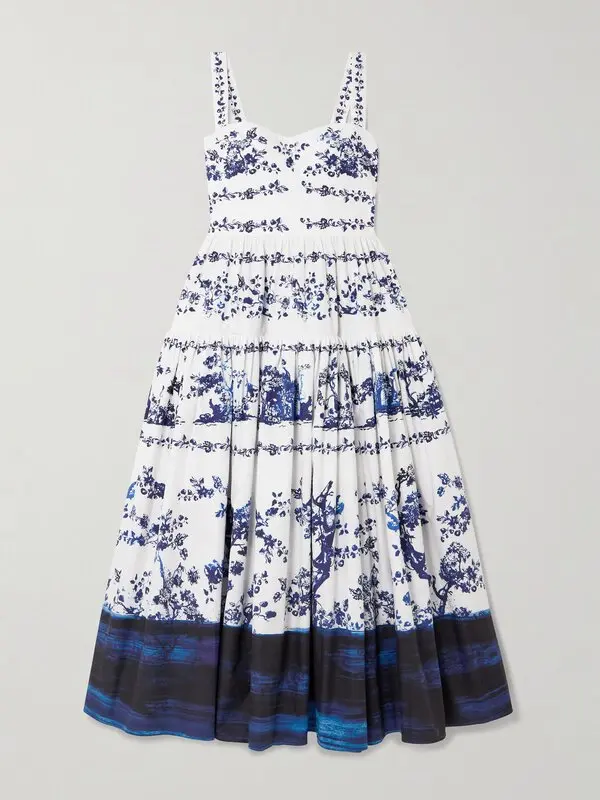 Erdem Floral-print Cotton-poplin Midi Dress - Blue