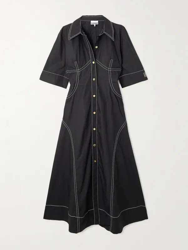 GANNI Organic Cotton-poplin Midi Shirt Dress - Black