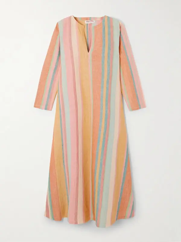 EMPORIO SIRENUSE Striped Linen Kaftan - Orange