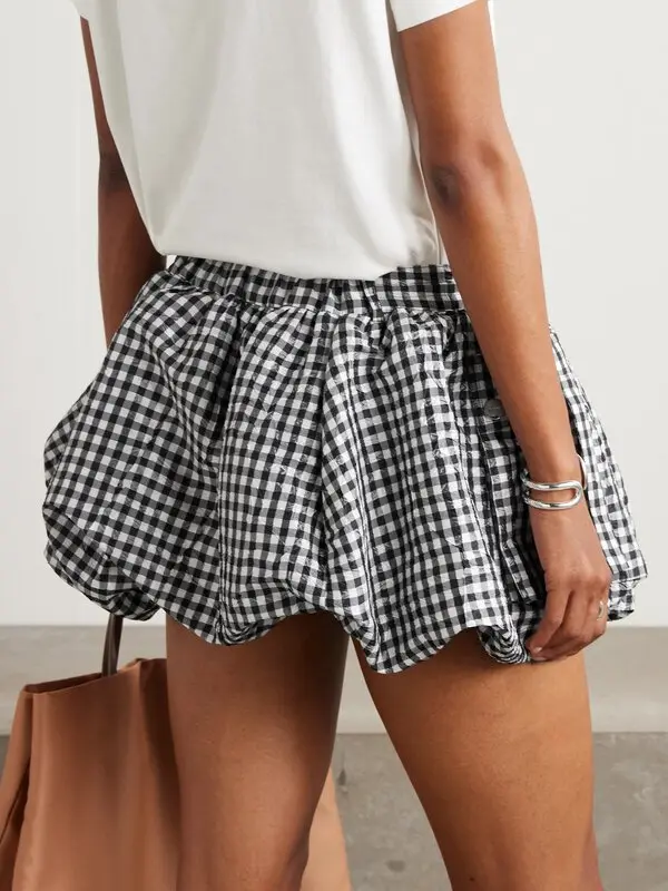 GANNI Checked Crinkled Recycled Taffeta Mini Skirt - Black