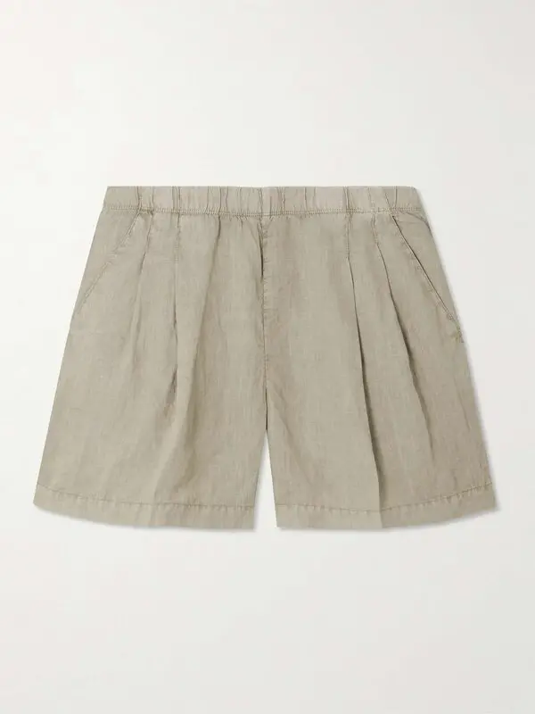 JAMES PERSE Pleated Linen Shorts - Light Green
