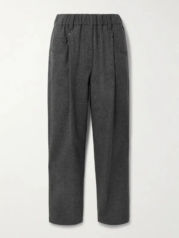 Brunello Cucinelli Cropped Pleated Virgin Wool And Cashmere-blend Pants - Gray