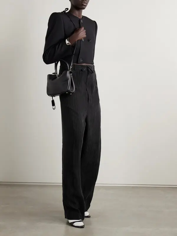 Balenciaga Striped Satin-jacquard Wide-leg Pants - Black