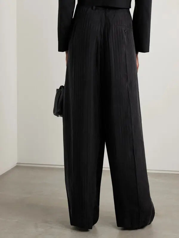 Balenciaga Striped Satin-jacquard Wide-leg Pants - Black