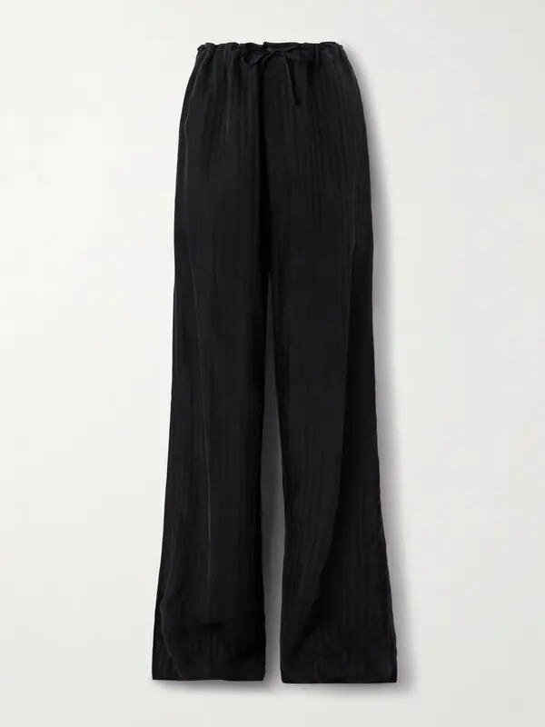 Balenciaga Striped Satin-jacquard Wide-leg Pants - Black