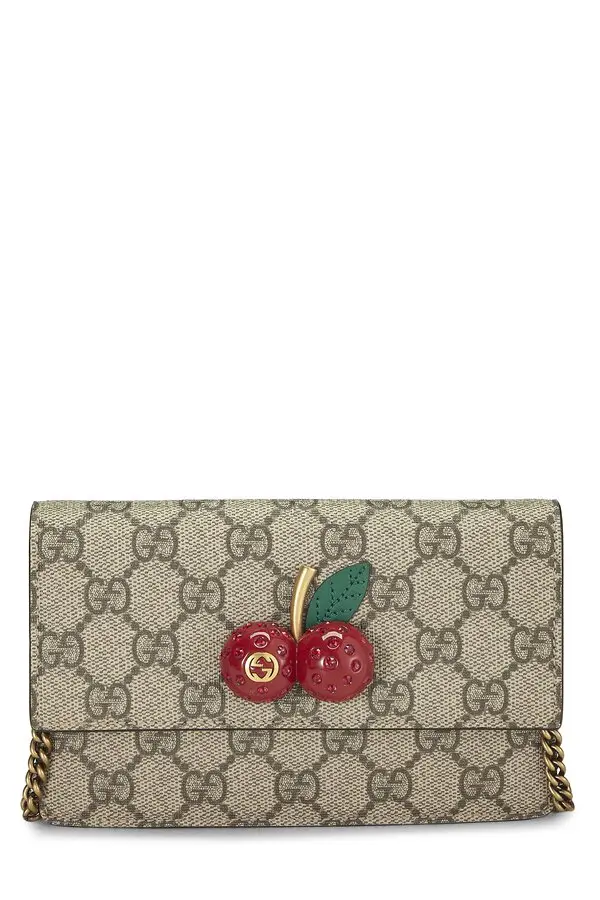 Gucci Gg Supreme Coated Canvas Cherry Convertible Clutch - Beige