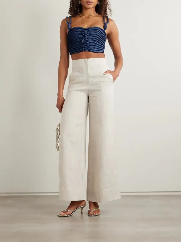 ANDRES OTALORA Redes Cropped Corded Chambray Top