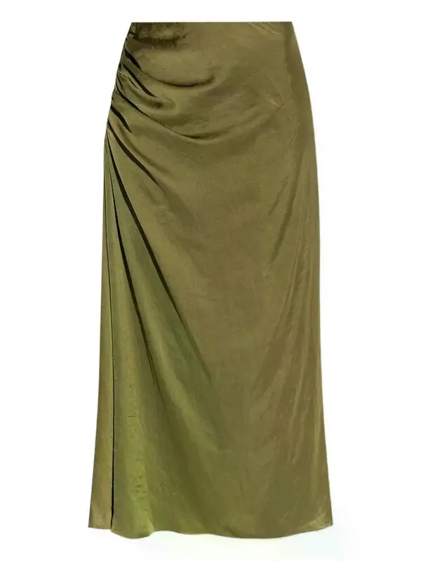 Theory Gathered Satin Midi Skirt - Green