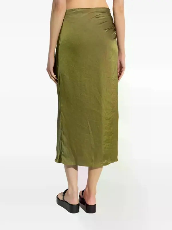 Theory Gathered Satin Midi Skirt - Green