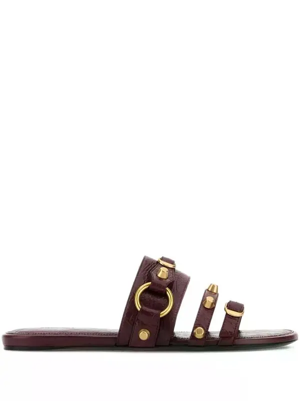 Balenciaga Leather Gold-stud Slides - Red