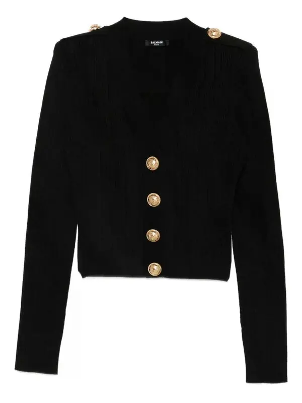 Balmain Ribbed Button-up Cardigan - Black