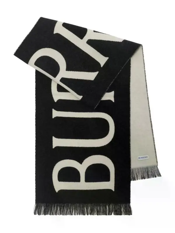 Burberry Logo-jacquard Wool Scarf - Black